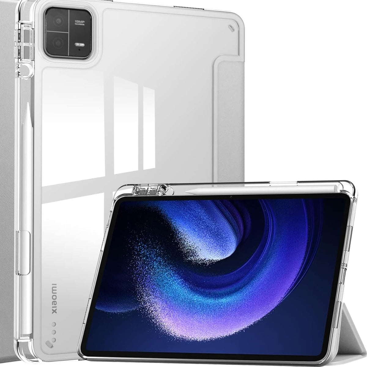 Xiaomi Pad 6 and 6 Pro Smart Case with Pen Holder (Silver, Special Imp — Connected Devices